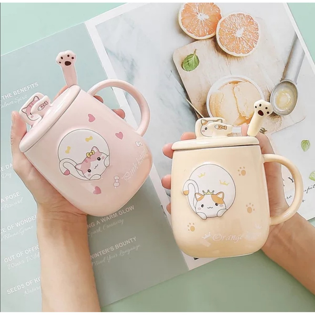 Cute Mug Cat Creative Cartoon Mug with Lid & Stainless Steel Spoon ...