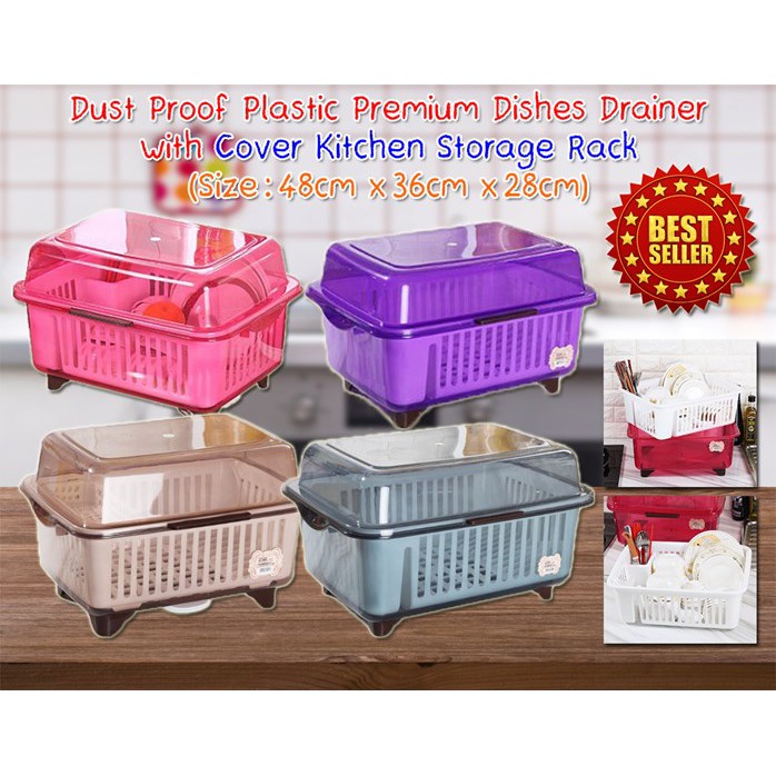 Dust Proof Plastic Premium Dishes Drainer with Cover Kitchen Storage ...