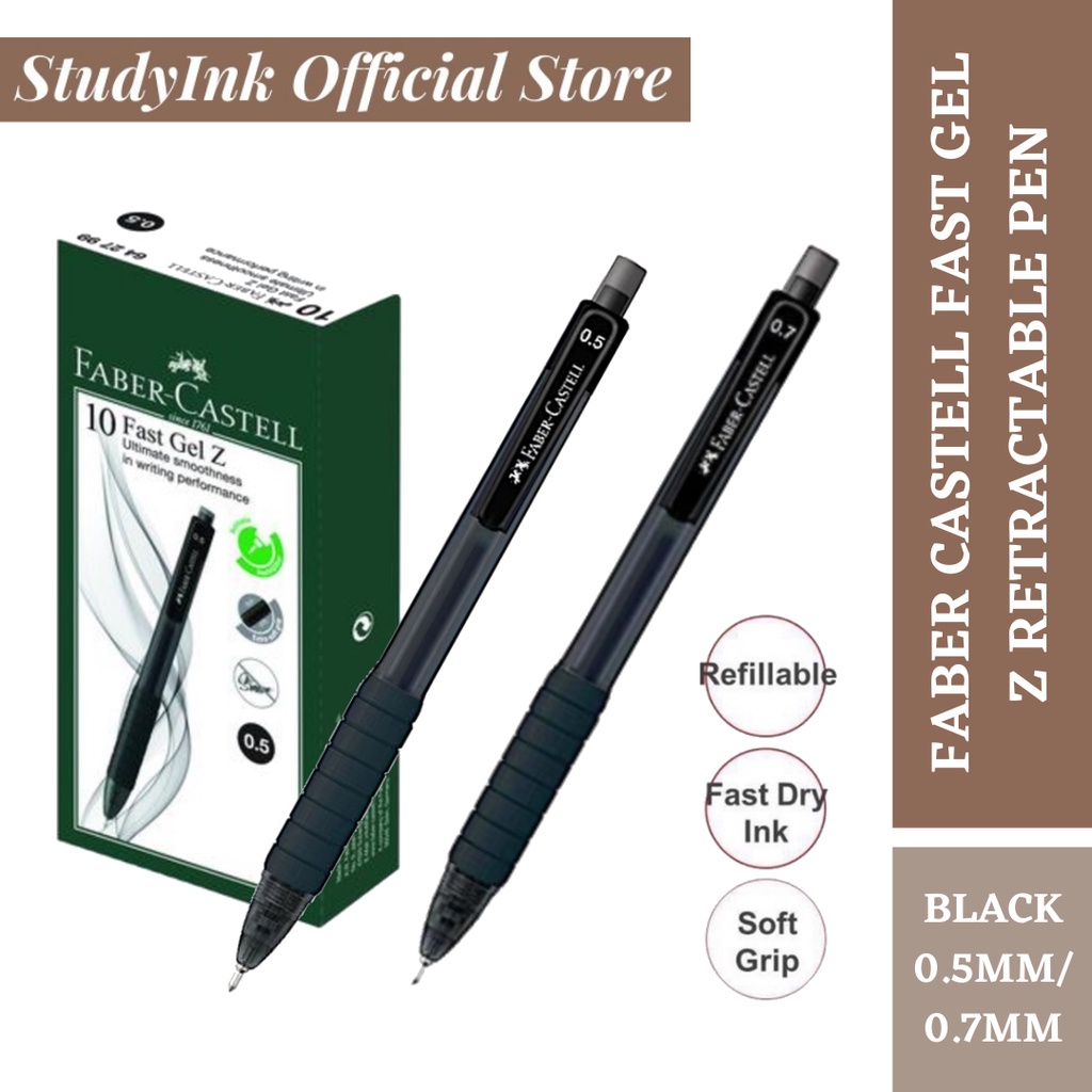 FABER CASTELL FAST GEL Z RETRACTABLE PEN BLACK [0.5MM/ 0.7MM] PCS | Shopee Malaysia