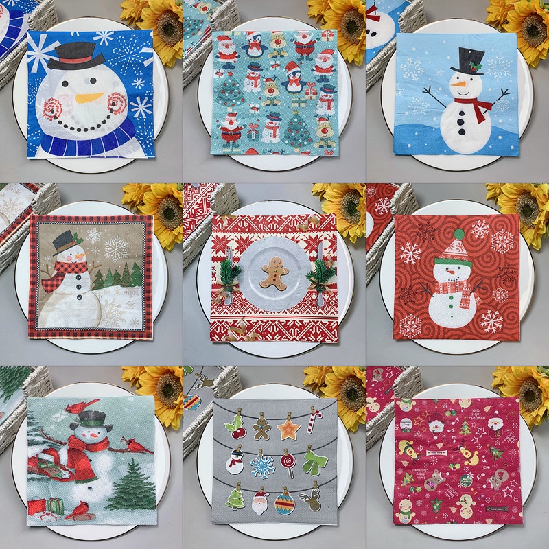 20Pcs/Bag Christmas Snowman Theme Paper Napkins Winter Decoupage ...