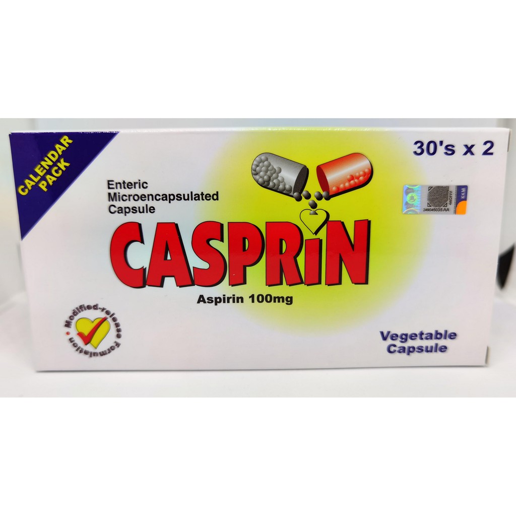 Casprin (Asprin 100mg) 2 x 30 enteric microencapsulated capsules ...