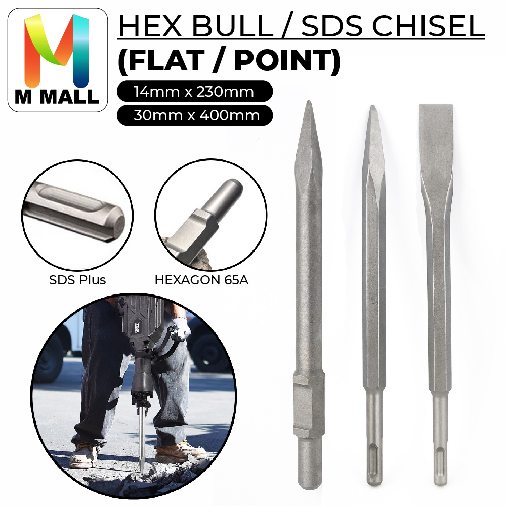 M MALL HEXAGON Shank Bull Point Chisel (30mm x 400m) / (POINT / FLAT ...