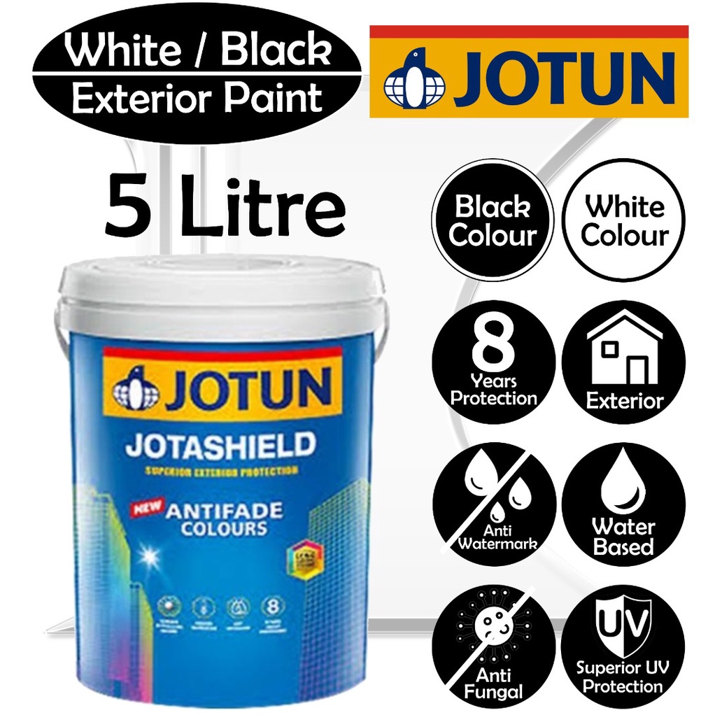 Jotun Jotashield Antifade White / Black 5L Topcoat Exterior Paint Exterior White Cat Putih / Cat ...