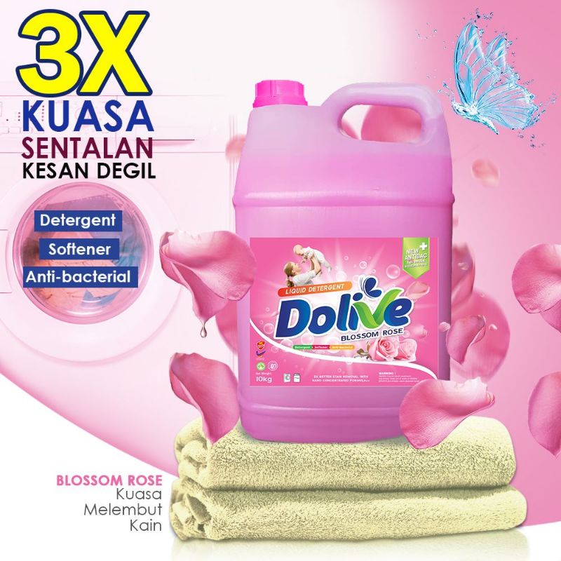 Sabun basuh baju Dolive Liquid detergent softener anti bacteria 3in1 10kg | Shopee Malaysia