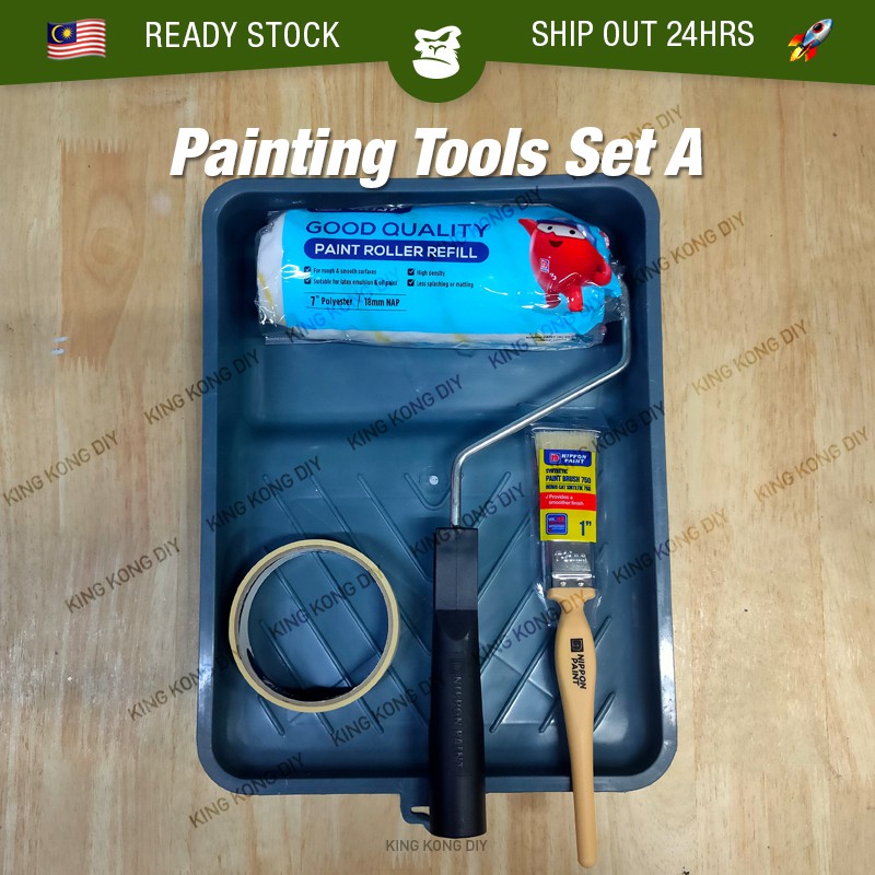 SET A (4 in 1) PAINTING TOOLS 7" NIPPON PAINT Roller Set / 1" Brush ...
