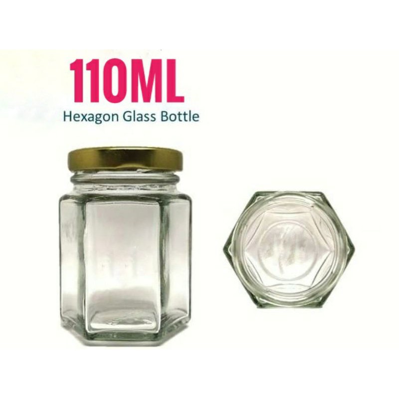 Hexagon Glass Bottle Jar 110ml / 190ml (Gold Metal Lid) | Shopee Malaysia