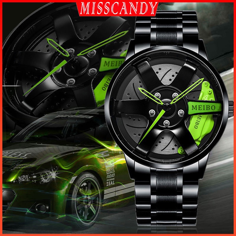 Creative 3D Rim Hub Wheel Car Men Sports Watches Black Stainless Steel ...