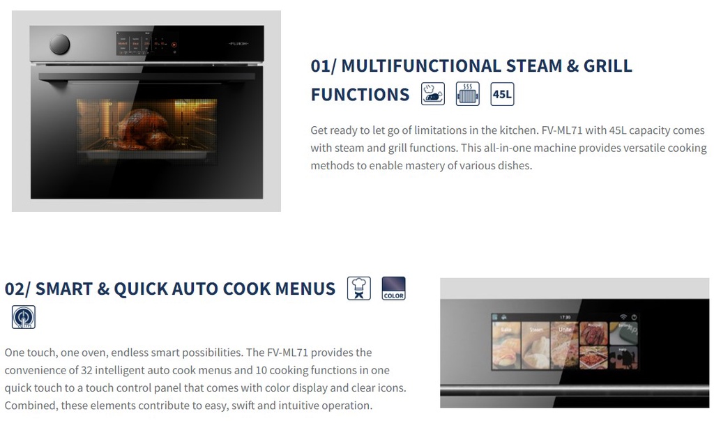 45L FUJIOH Built-In Combi Steam Oven Ketuhar | Steam & Grill Function | FV-ML71 | Shopee Malaysia