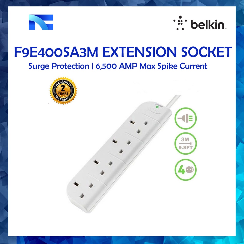 Belkin Extension Socket Surge Protector 4-Plugs (3M) F9E400SA3M ...