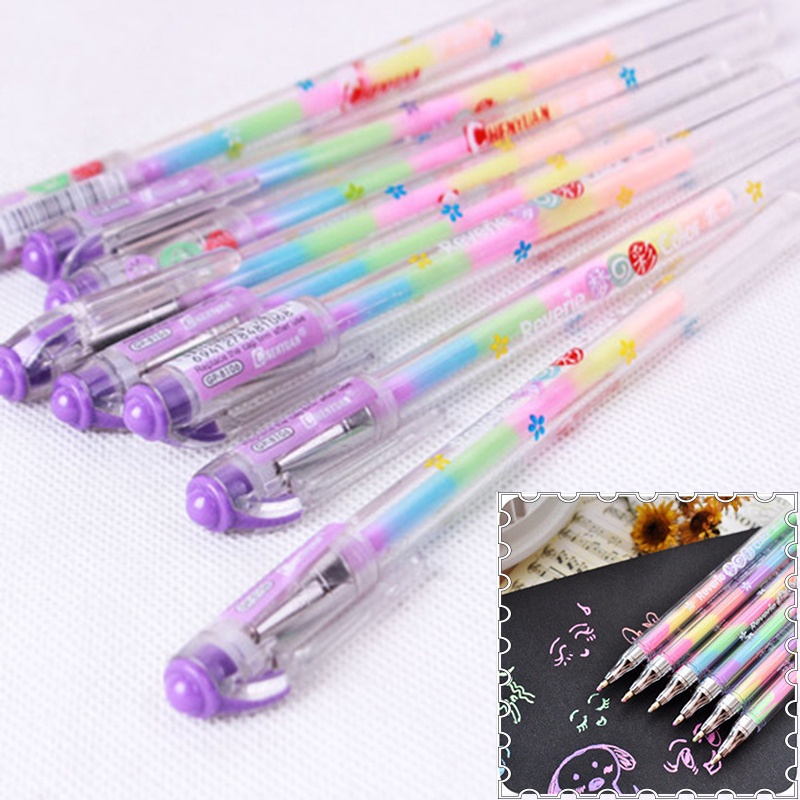 Colorful Rainbow Painting Pen 6 Colors In 1 Fluorescent Gel Pen Multi ...