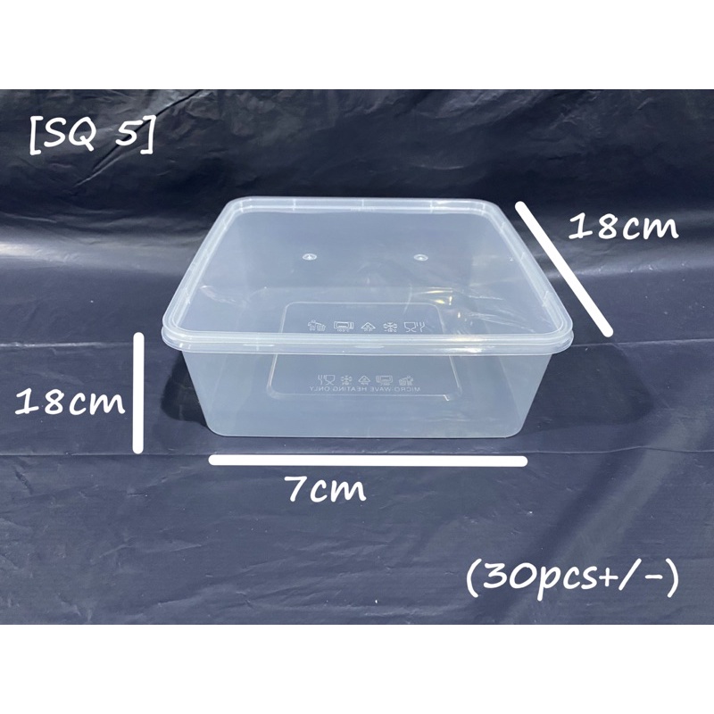 SQ5 | Square Plastic Container With Lid | 30pcs+/- | READY STOCK | Shopee Malaysia