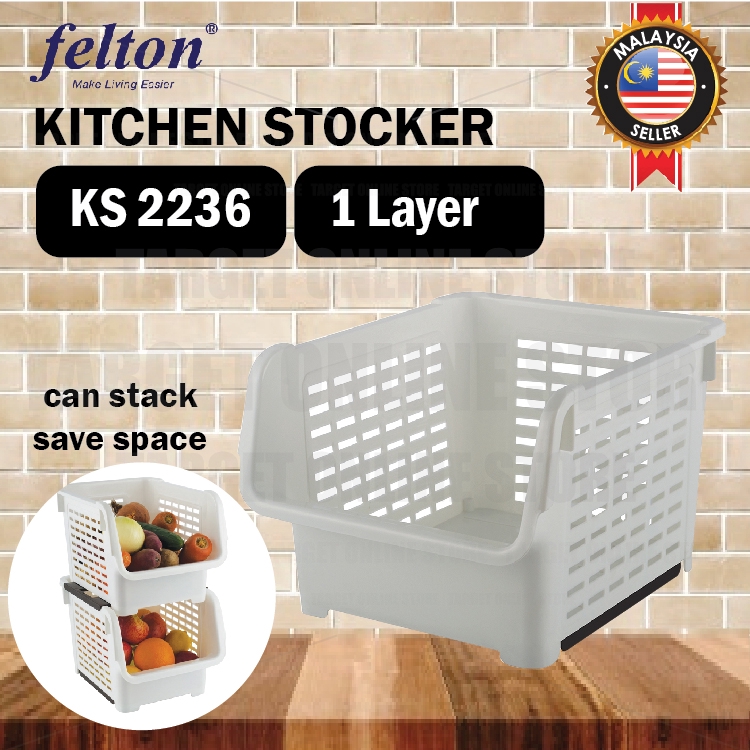 FELTON Kitchen Stocker KS 2236 1 Layer Stackable Storage Rack/Rak Dapur ...
