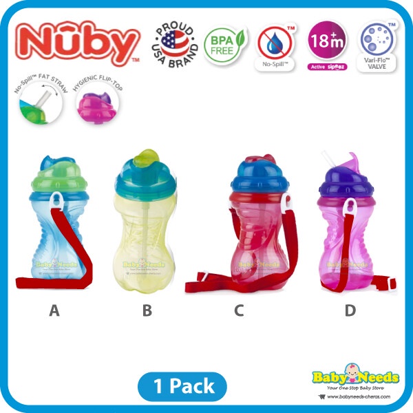 Nuby Flip-it Thin Silicone Straw Cup with Carrying Strap 18m+ (420ml) | Shopee Malaysia