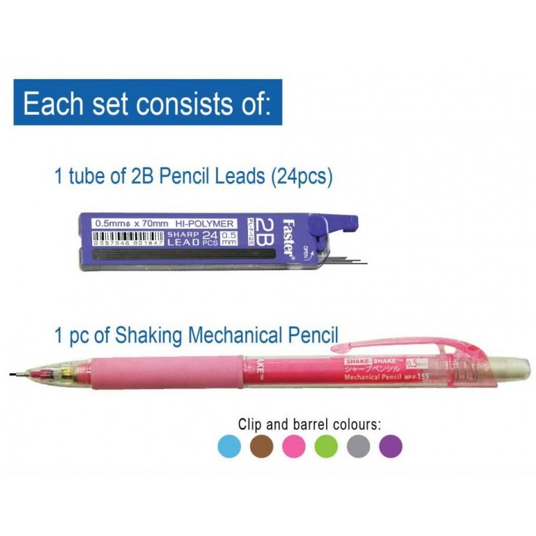 FASTER Shaker Mechanical Pencil 0.5mm FREE Lead (MPS-F-155) | Shopee ...