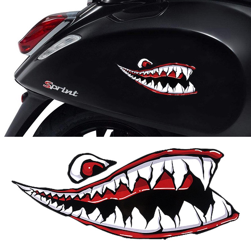 1 Pair Left Right Shark Mouth Pattern JDM Motorcycle Sticker Reflective ...
