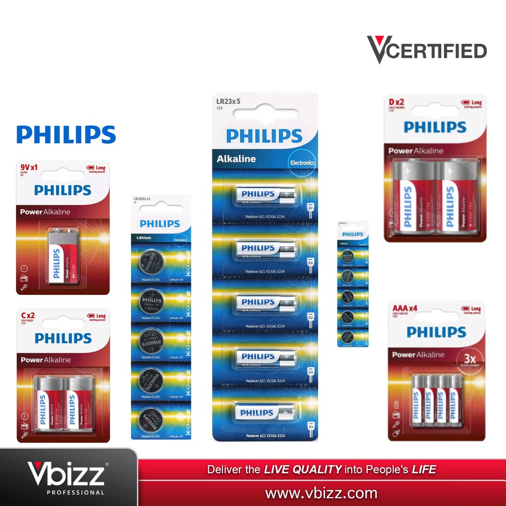 PHILIPS ALKALINE Battery 5 x LR23 A23 Long Lasting Power High ...