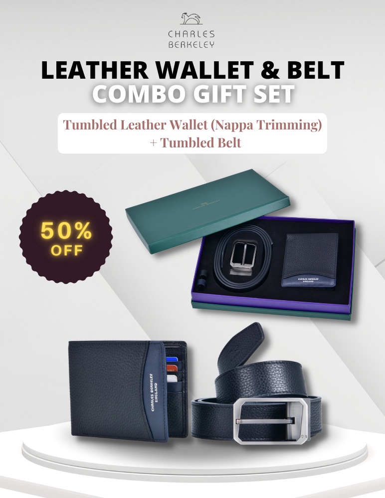 Charles Berkeley Tumbled Leather Bifold Wallet & Belt Combo Gift Set ...