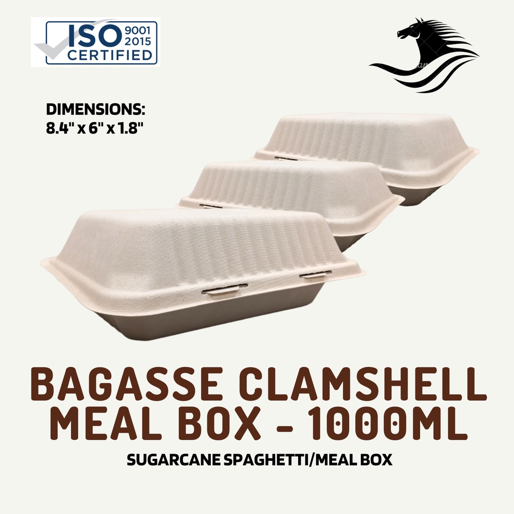 Sugarcane Clamshell Large Box 1000ml / Bagasse Meal Box Natural ( Sold By 10's ) | Shopee Malaysia