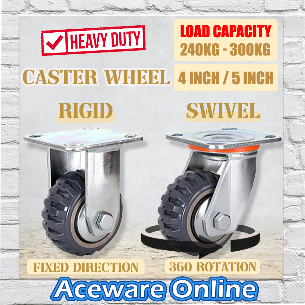 4 INCH/5 INCH 240KG-300KG HEAVY DUTY RUBBER CASTER WHEEL [SWIVEL]360 ...
