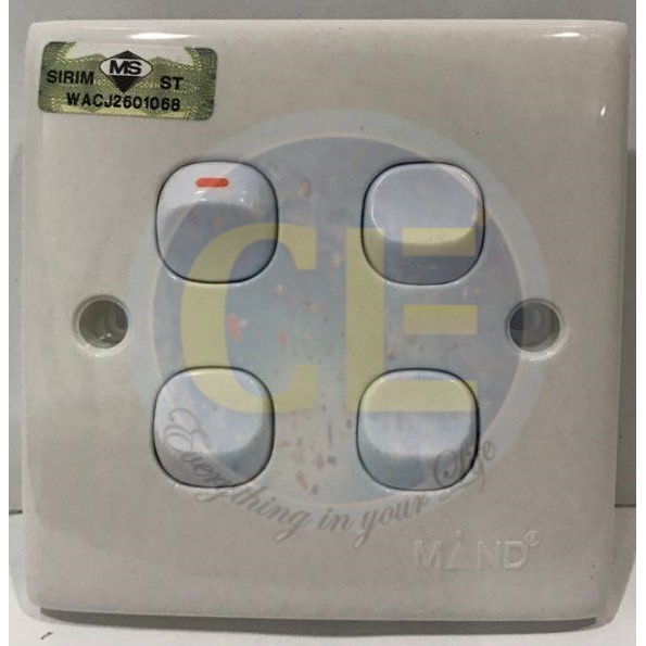 4 Gang 1 Way Switch Button 13A (SIRIM) Soket Suis Elektrik | Shopee ...