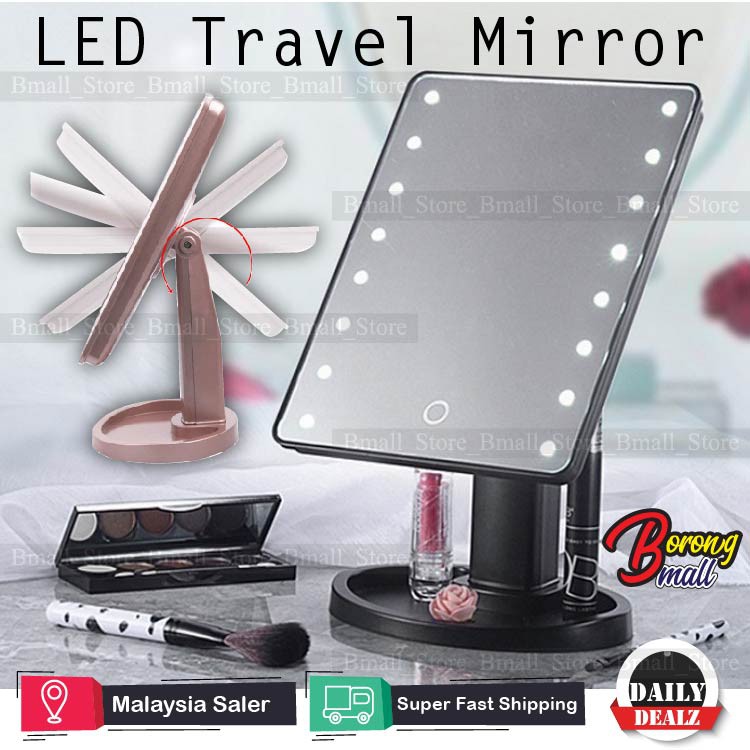 16 LED Travel Mirror Makeup Cosmetic Light Touch Screen Vanity Adjust ...