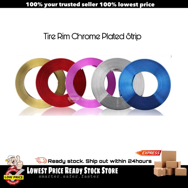 8M Car Wheel Rim Sticker Chrome Tire Rims Plated Strip Tyre Strap Tayar ...