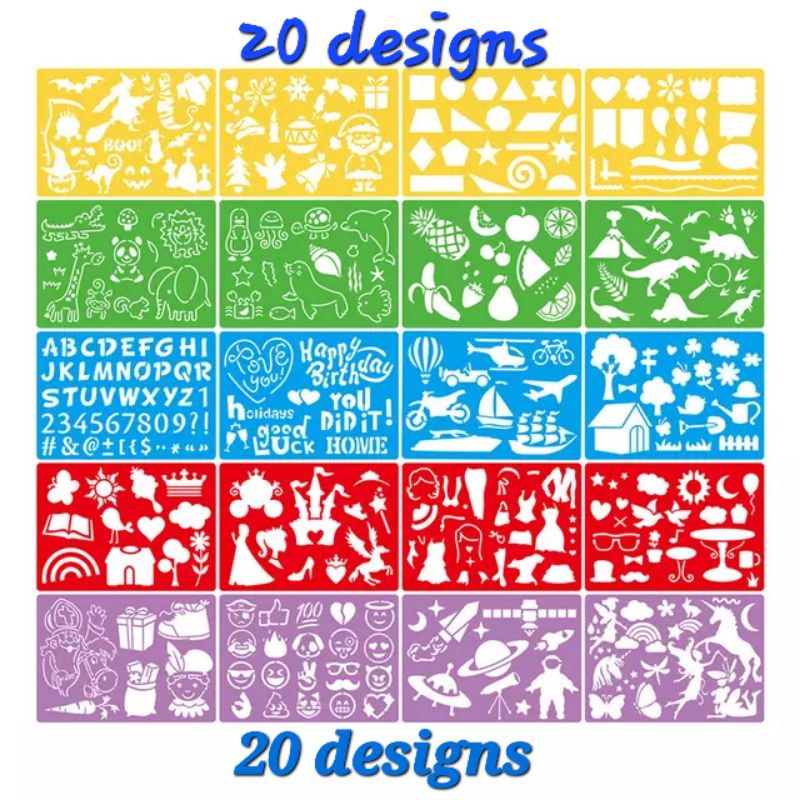 T12. (20designs) DRAWING SOFT TEMPLATE STENCILS RULER FOR KIDS ...