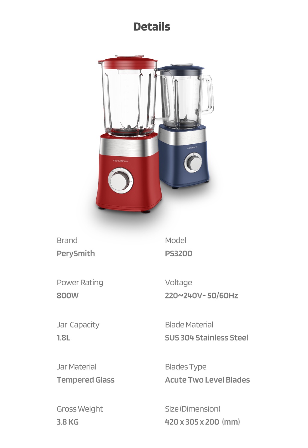 Perysmith High Speed Blender Easy Cooking Series (800W) PS3200 | Shopee ...