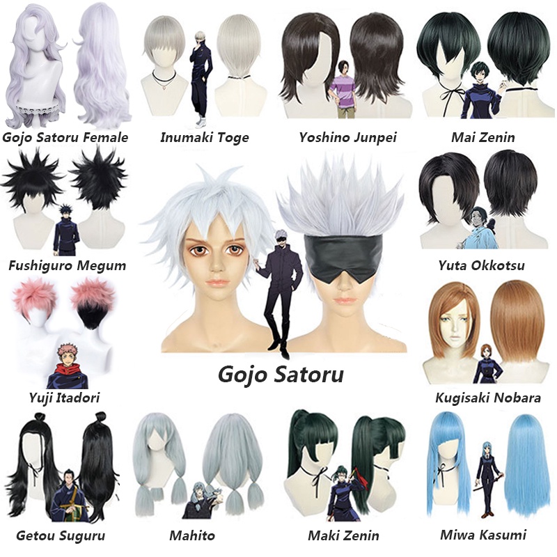 Anime Jujutsu Kaisen Wig Gojo Satoru Toge Inumaki Yuji Itadori Pink ...