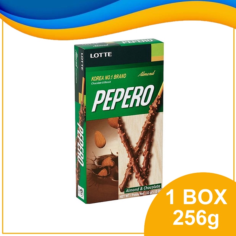 Lotte Pepero Almond Chocolate Stick Cookie 256g [32 X 8PACKS] | Shopee ...