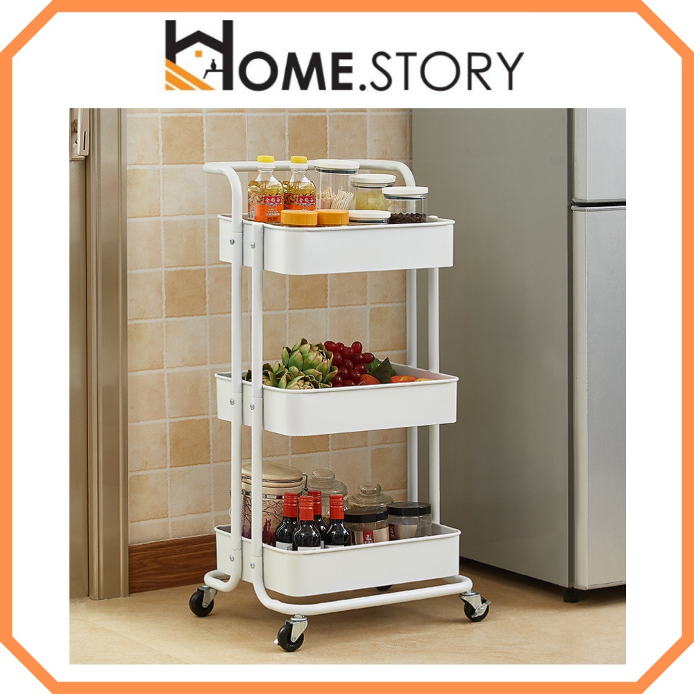 [100% Steel] 3 Tier Multi-functional Metal Trolley Storage Rack with ...