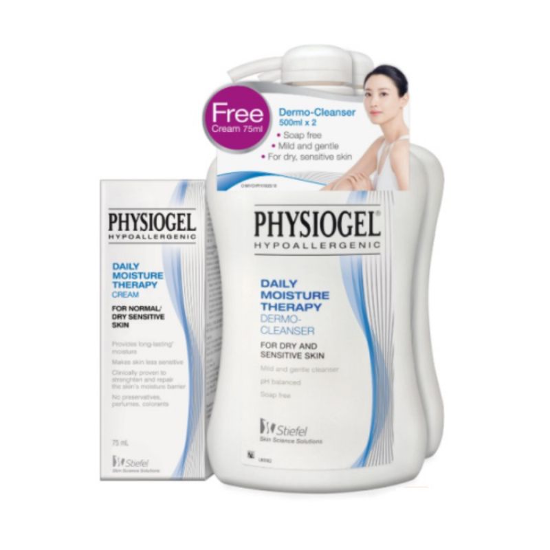 Physiogel Daily Moisture Therapy Cleanser 500ml X 2 + Moisture Cream 75ml ( expiry date: April ...