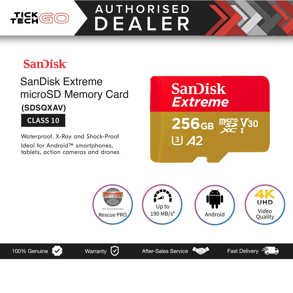 SanDisk Extreme microSD (256GB/512GB/1TB) A2 Class 10 U3 UHS-I Card MAX.190MB/s | Shopee Malaysia