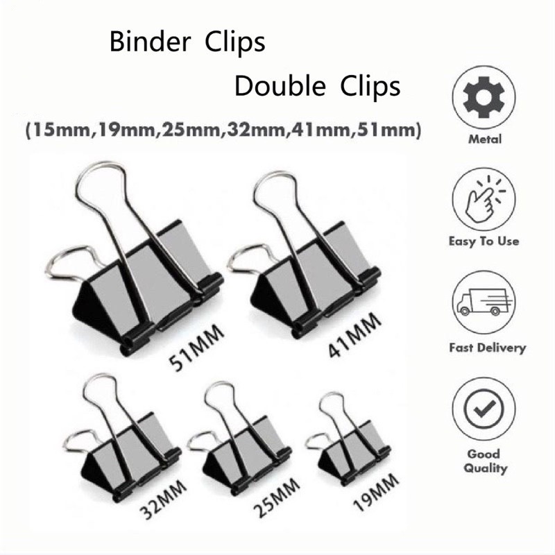 🔥BINDER CLIP/DOUBLE CLIP 1BOX 12PCS(51MM,41MM,32MM,25MM,19MM,15MM ...