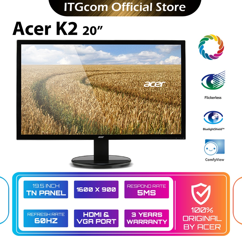 ACER K202 19.5" LCD LED monitor K202HQL HDMI VGA 3 years warranty ...