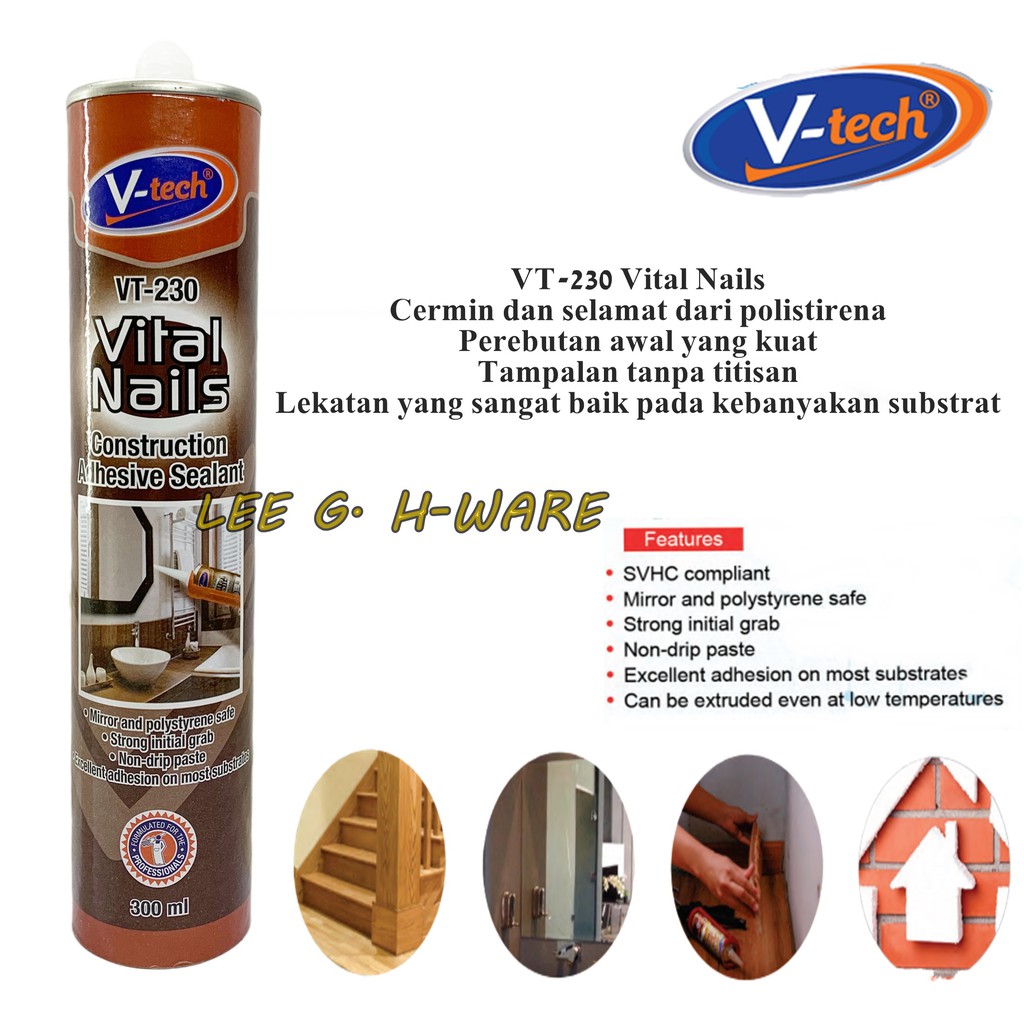 V-Tech VT-230 Vital nails 300ml I Silicone Kayu I Silicone for Mirror I Construction Adhesive ...