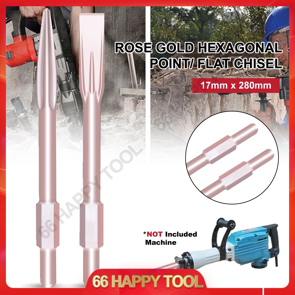 [17x280mm] Rose Gold Hexagonal Flat / Point Chisel for Electric Hammer ...