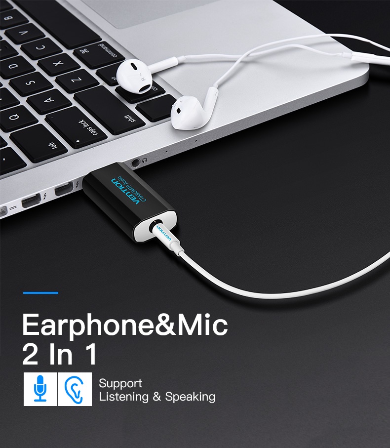 Vention 2-in-1 USB Audio Adapter, Plug and Play Sound Card with 3.5mm ...