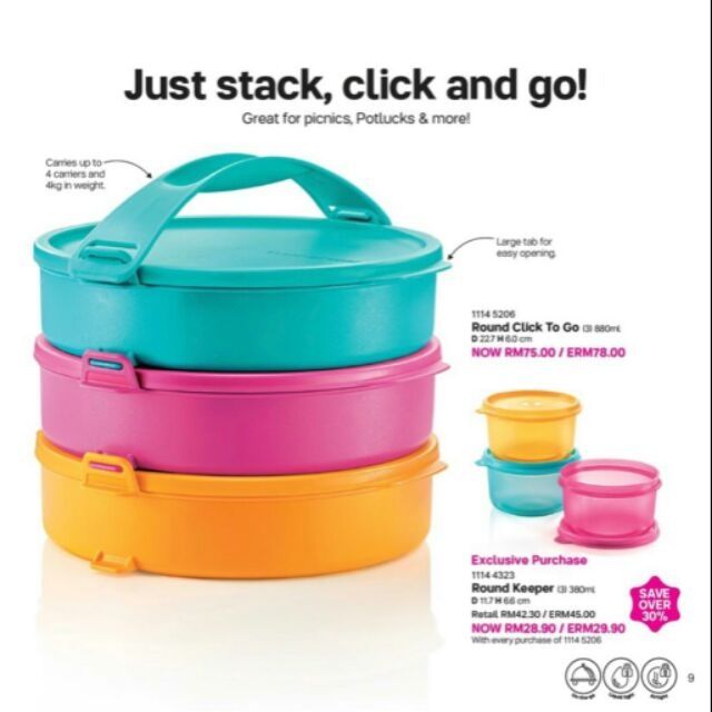 Tupperware Round Click To Go 3pcs 880ml | Shopee Malaysia