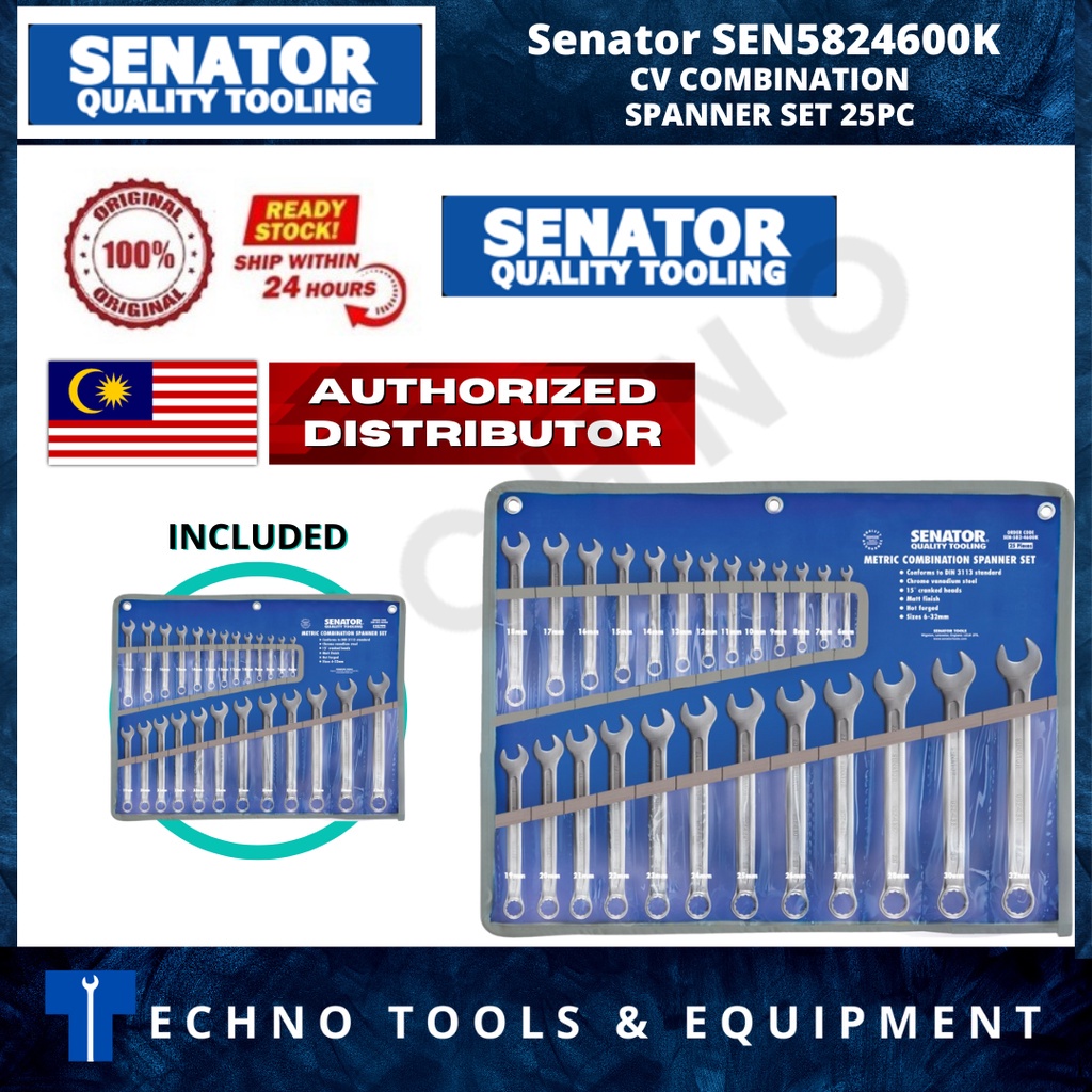 Senator 6-32mm CV COMBINATION SPANNER SET 25PC SEN5824600K | Shopee ...