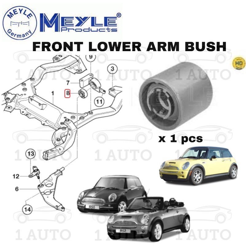 MEYLE GERMANY FRONT LOWER ARM BUSH MINI COOPER R50 R52 R53 1.6 (1 PIECE ...