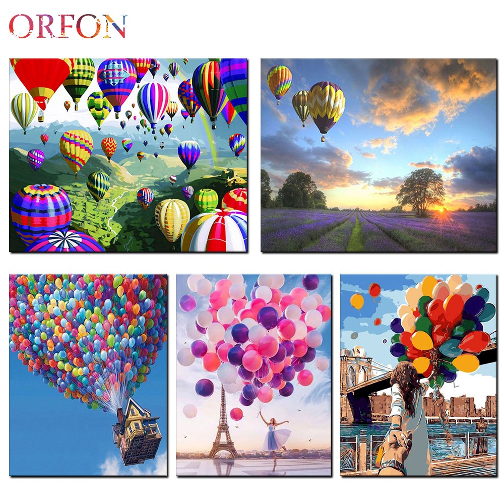 【ORFON】Hot Air Balloon Scenery Paint By Numbers DIY Digital Oil Painting By Numbers On Canvas ...