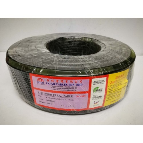 FAJAR 3CORE TRS S.RUBBER FLEXIBLE CABLE 1.5mm x 3C (30/0.25 ...