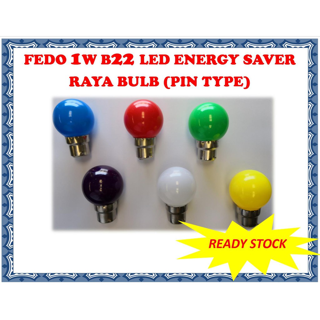 FEDO 1W B22 LED ENERGY SAVER COLOUR HARI RAYA BULB (PIN TYPE) | Shopee ...