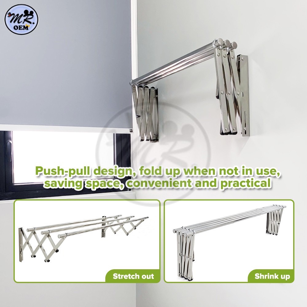 MR OEM 3 Bar 1.2M / 1.5M / 1.8M Retractable Cloth Hanger Stainless ...