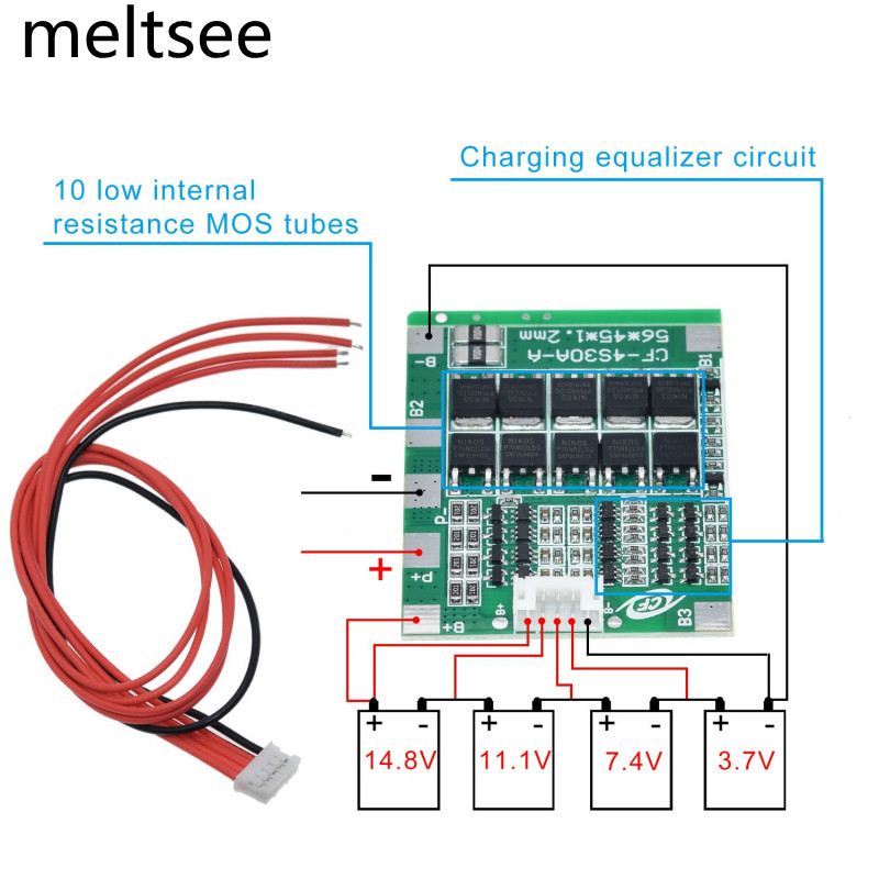 4S 30A 14.8V Li-ion Lithium 18650 Battery BMS Packs PCB Protection Board Balance Integrated ...