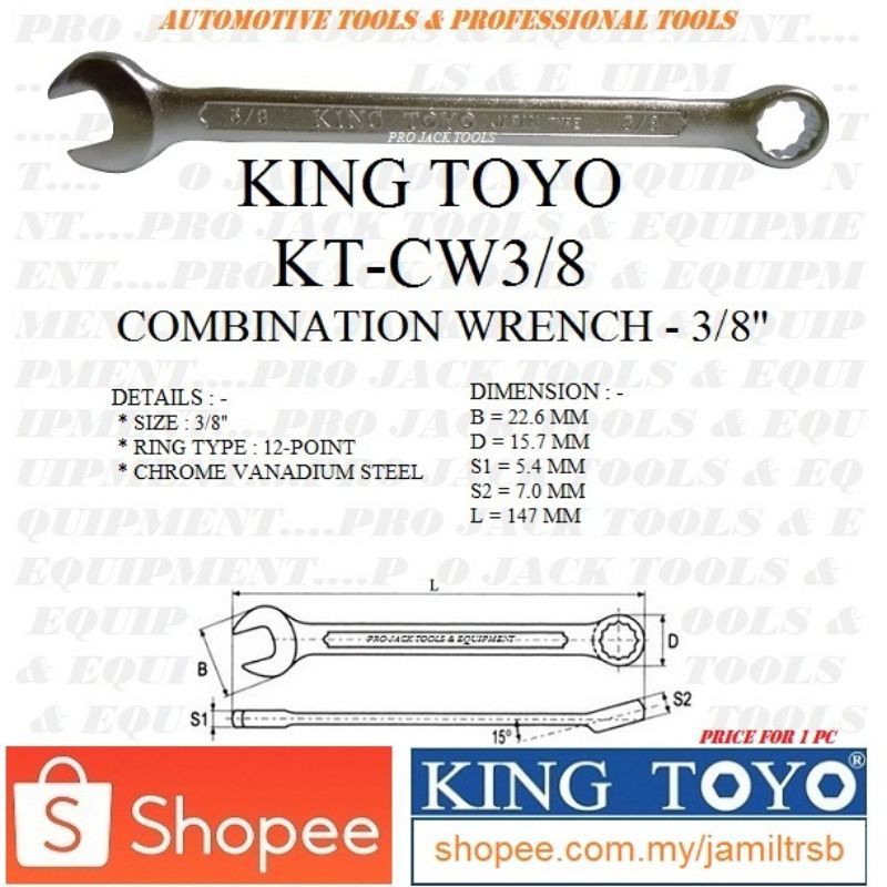 KT-CW3/8 ~ 2025 Original KING TOYO Combination Wrench - 3/8" | Shopee ...