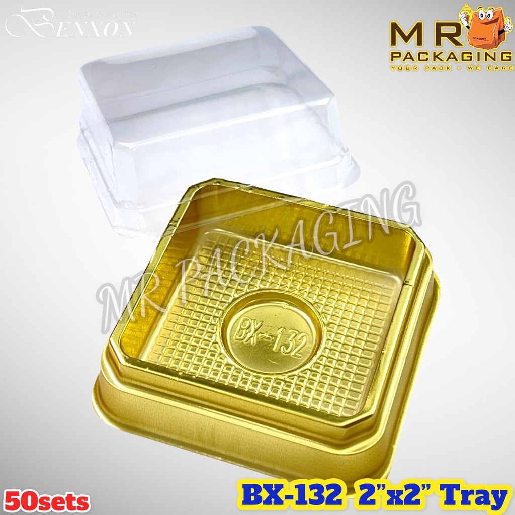 BX-132 2" Plastic Gold Tray & Lid [ 50sets± ] Door Gift Mooncake Bakery ...