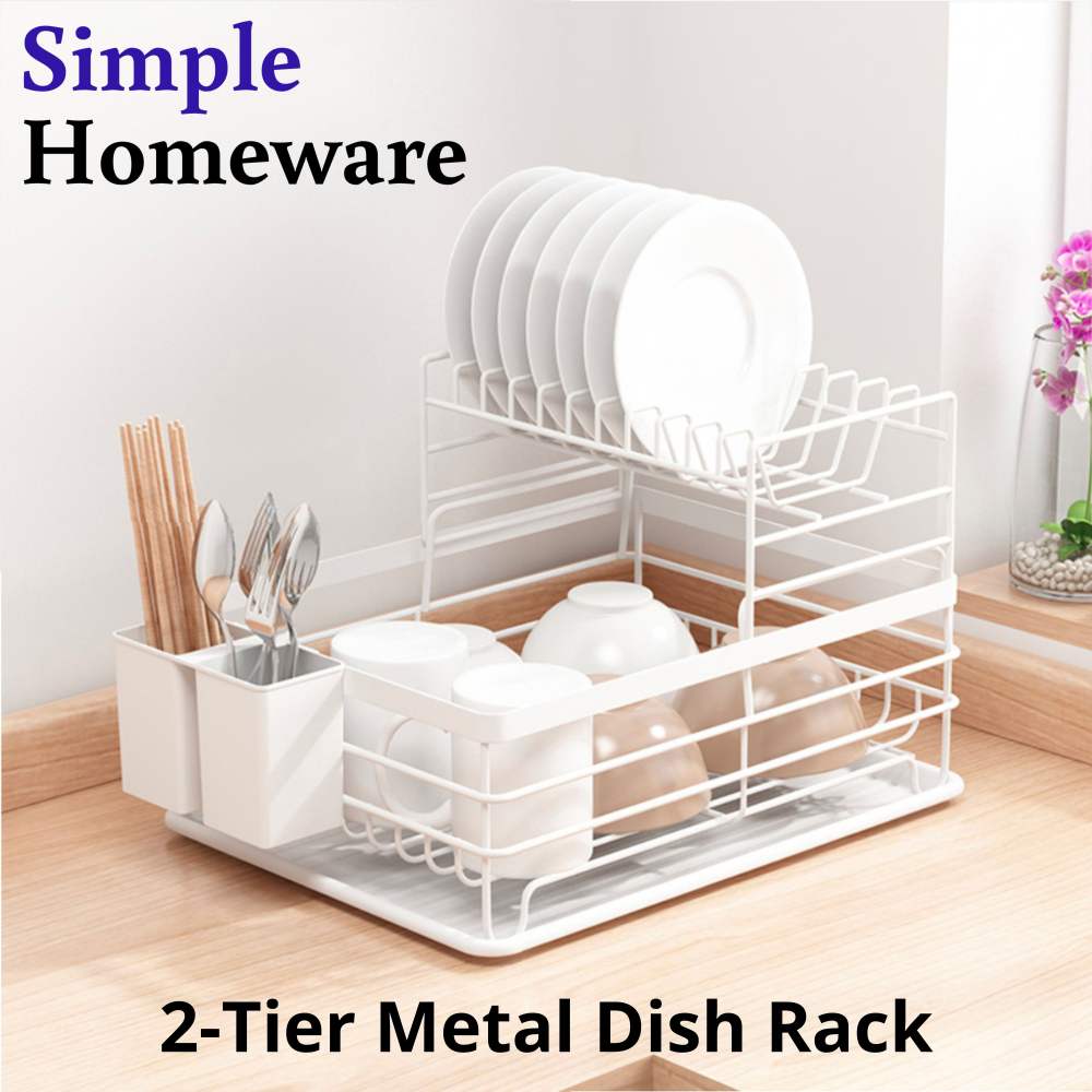 Drying 2 Tier Dish Simple Homeware Rack with Utensil Holder for Air Dry ...