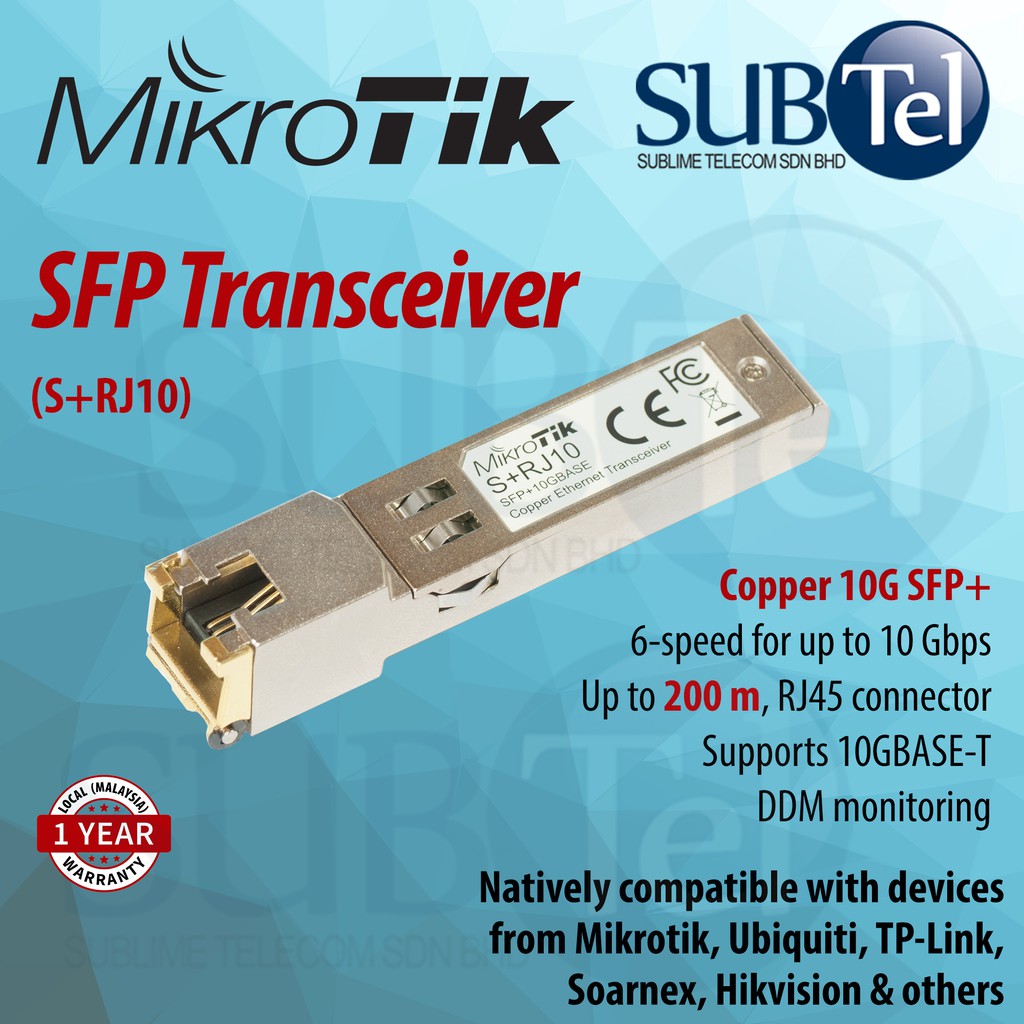 Mikrotik S+RJ10 10G SFP+ Transceiver Copper 10GBASE-T RJ45 Malaysia SFP ...